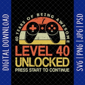 Level 40 Unlocked 40th Birthday Digital Download - 40th Birthday Gifts ...