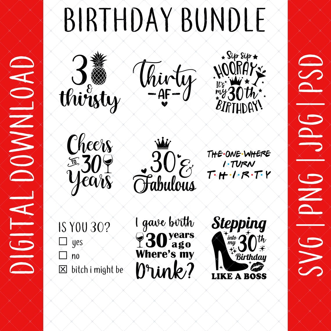 30th Birthday 9 Design Bundle Digital Download 30 Birthday - Etsy