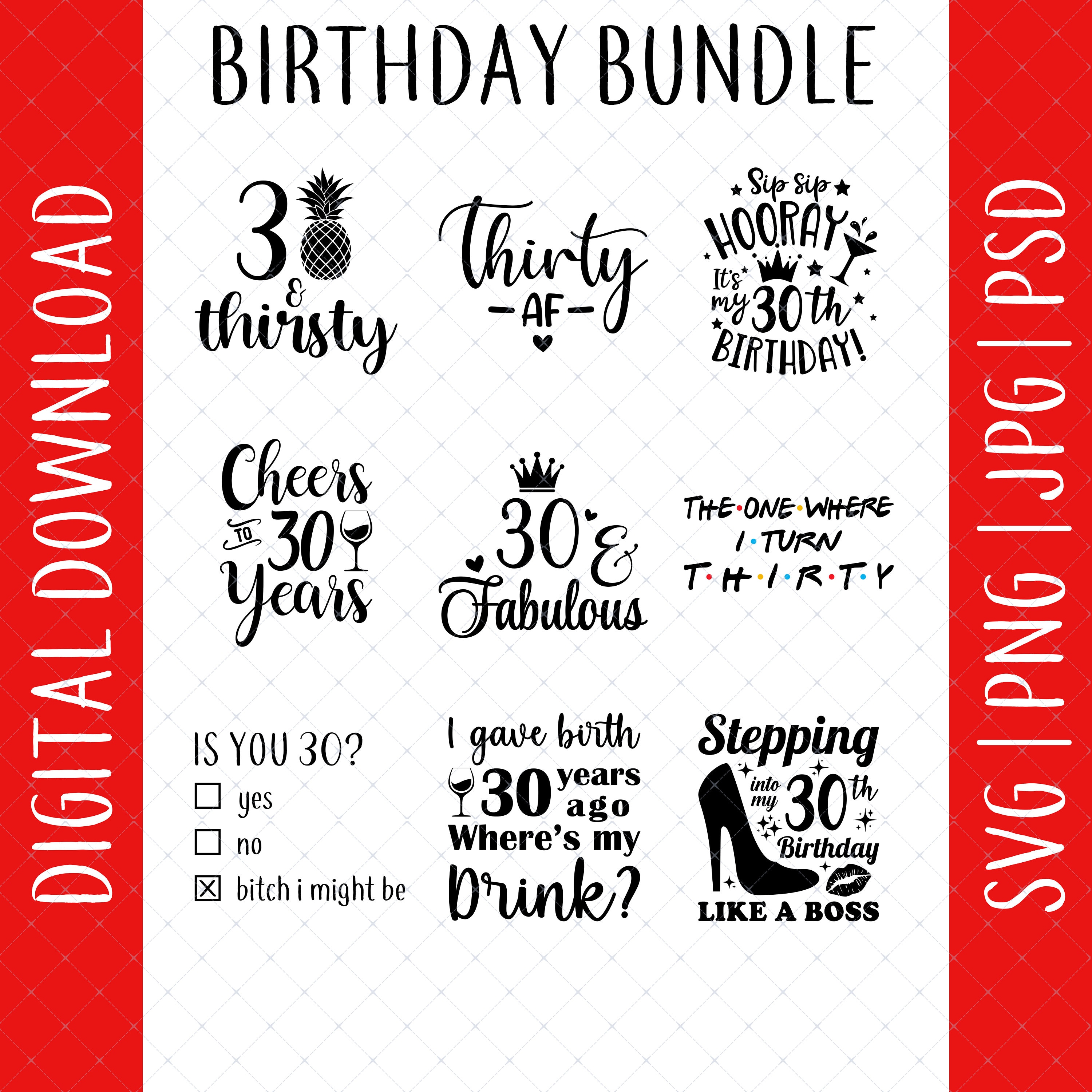 30th Birthday 9 Design Bundle Digital Download 30 Birthday, 30th ...