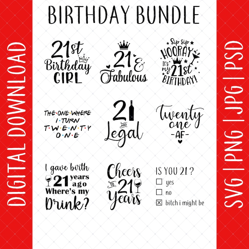 21st Birthday 9 Design Bundle Digital Download 21 Birthday - Etsy