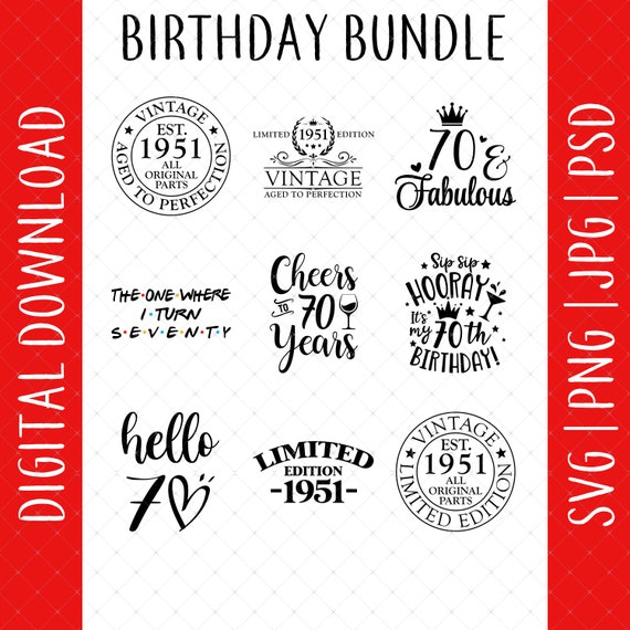 70th Birthday 9 Design Bundle Digital Download 70 Birthday | Etsy