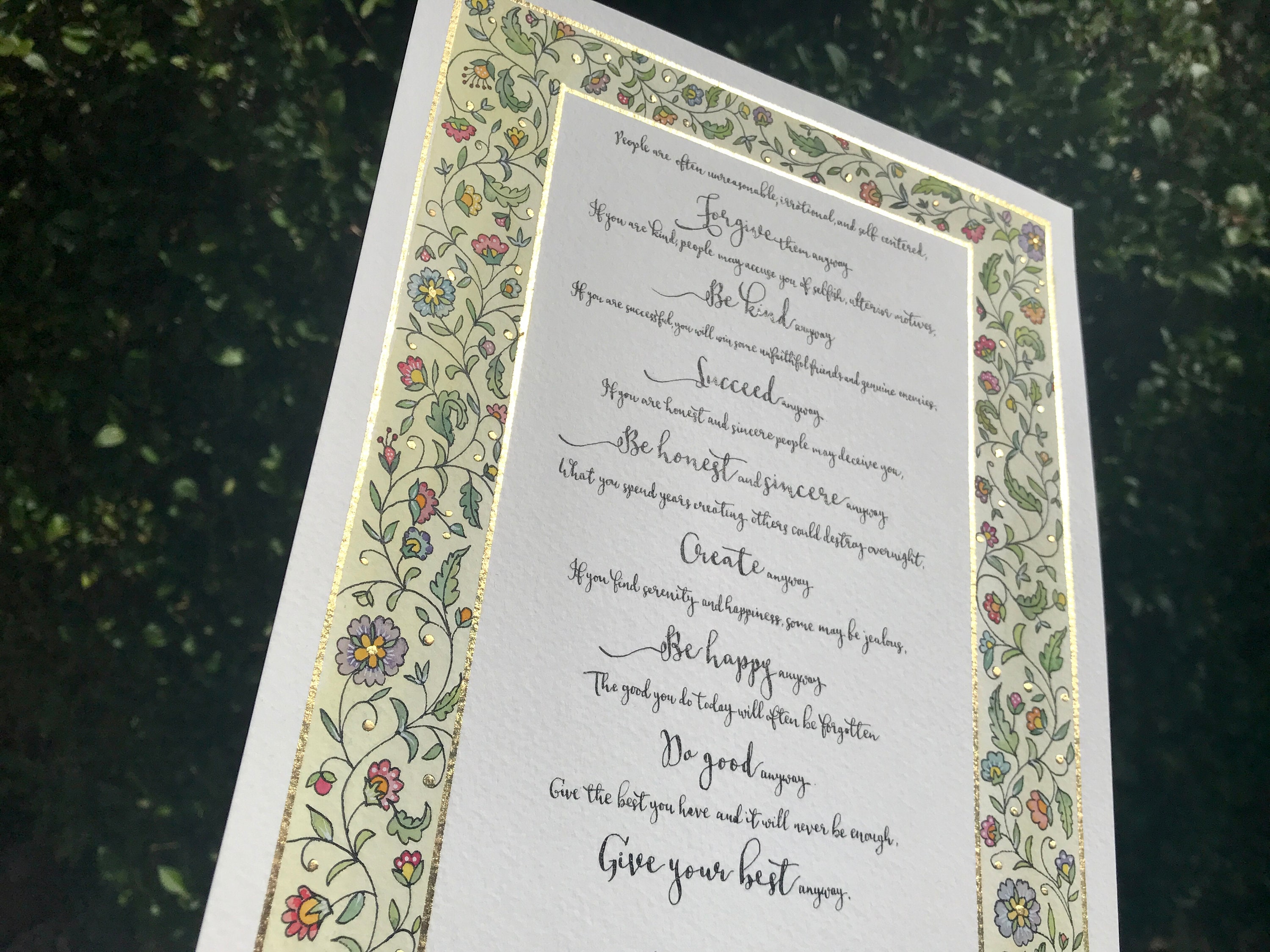 Mother Teresa anyway Poem Hand Painted ORIGINAL With 23 Carat Genuine ...