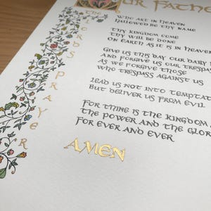 Our Father | Lord’s Prayer | Handpainted Illuminated Floral Scripture ...