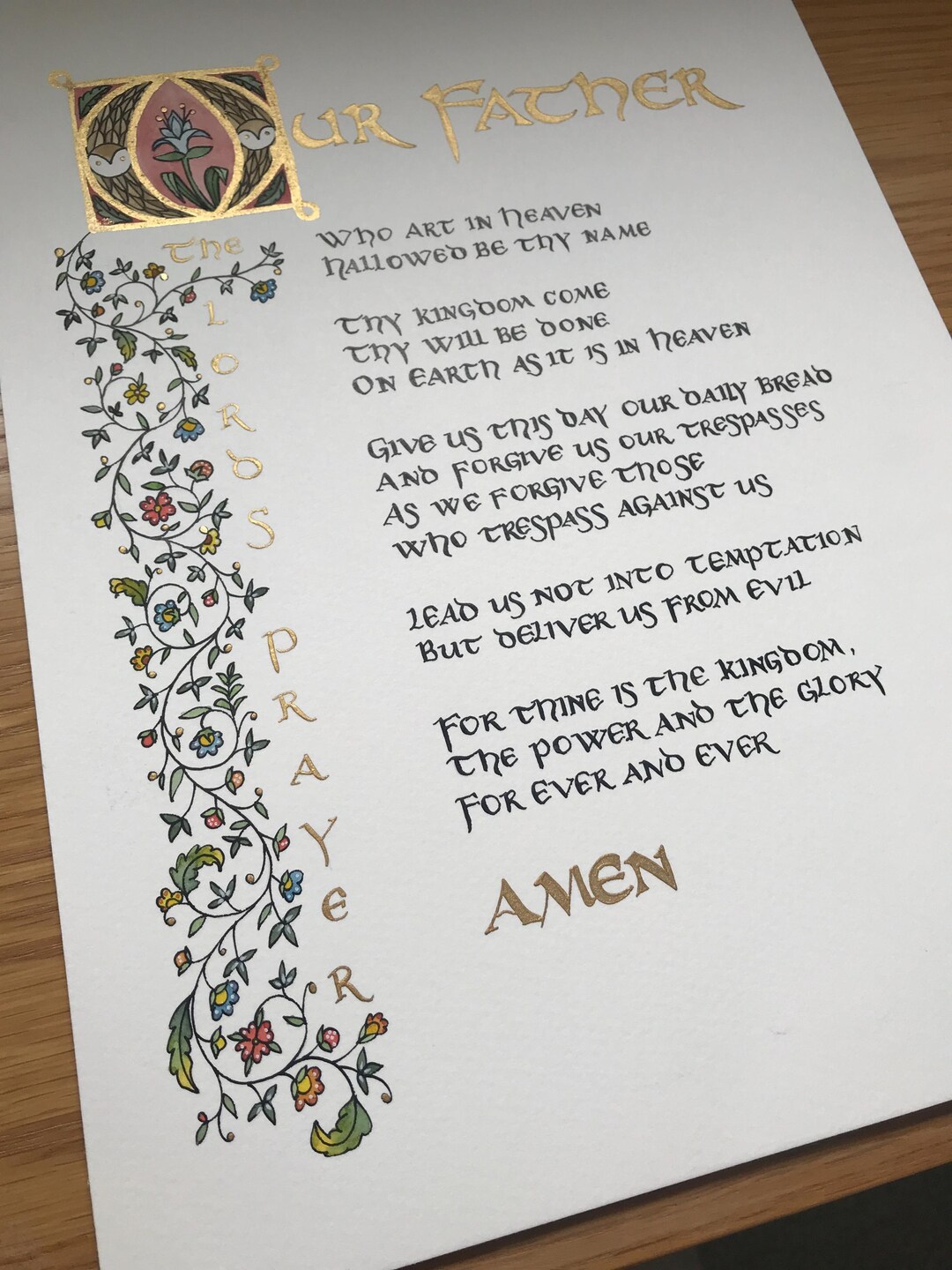 Our Father | Lord’s Prayer | Handpainted Illuminated Floral Scripture ...