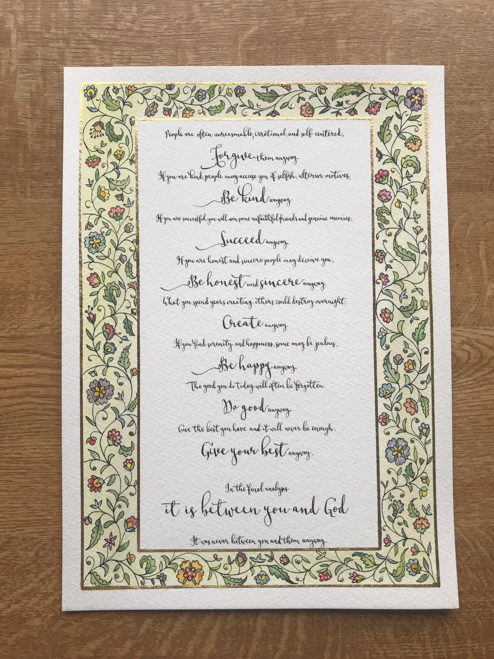 Mother Teresa anyway Poem Hand Painted ORIGINAL With 23 - Etsy