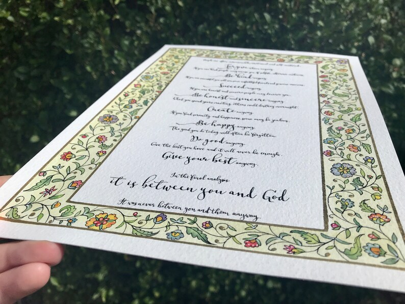 Mother Teresa anyway Poem Hand Painted ORIGINAL With 23 Carat Genuine ...