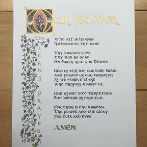 Our Father | Lord’s Prayer | Handpainted Illuminated Floral Scripture ...