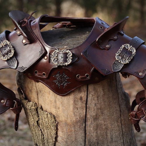 Costume Leather Set Larp Ranger Pauldrons Gorget Bandolier - Etsy