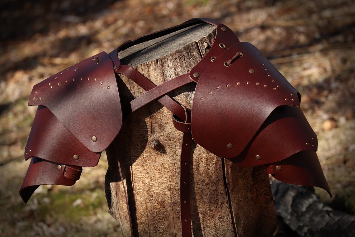 Pauldrons Leather Shoulders Armor for Larping Rivets | Etsy