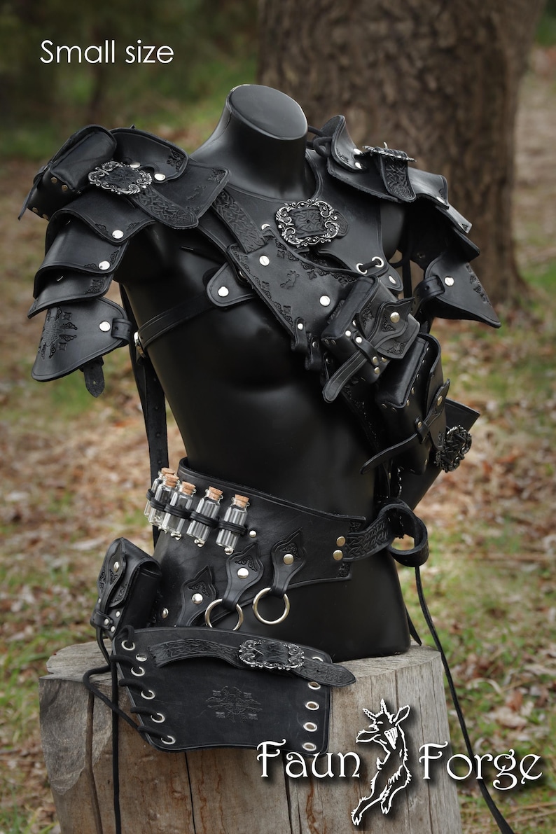 Costume Leather Set Larp Ranger, Pauldrons Gorget Bandolier Bracers ...