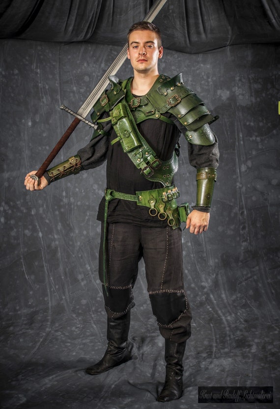 Costume Leather Set Larp Ranger Pauldrons Gorget Bandolier | Etsy