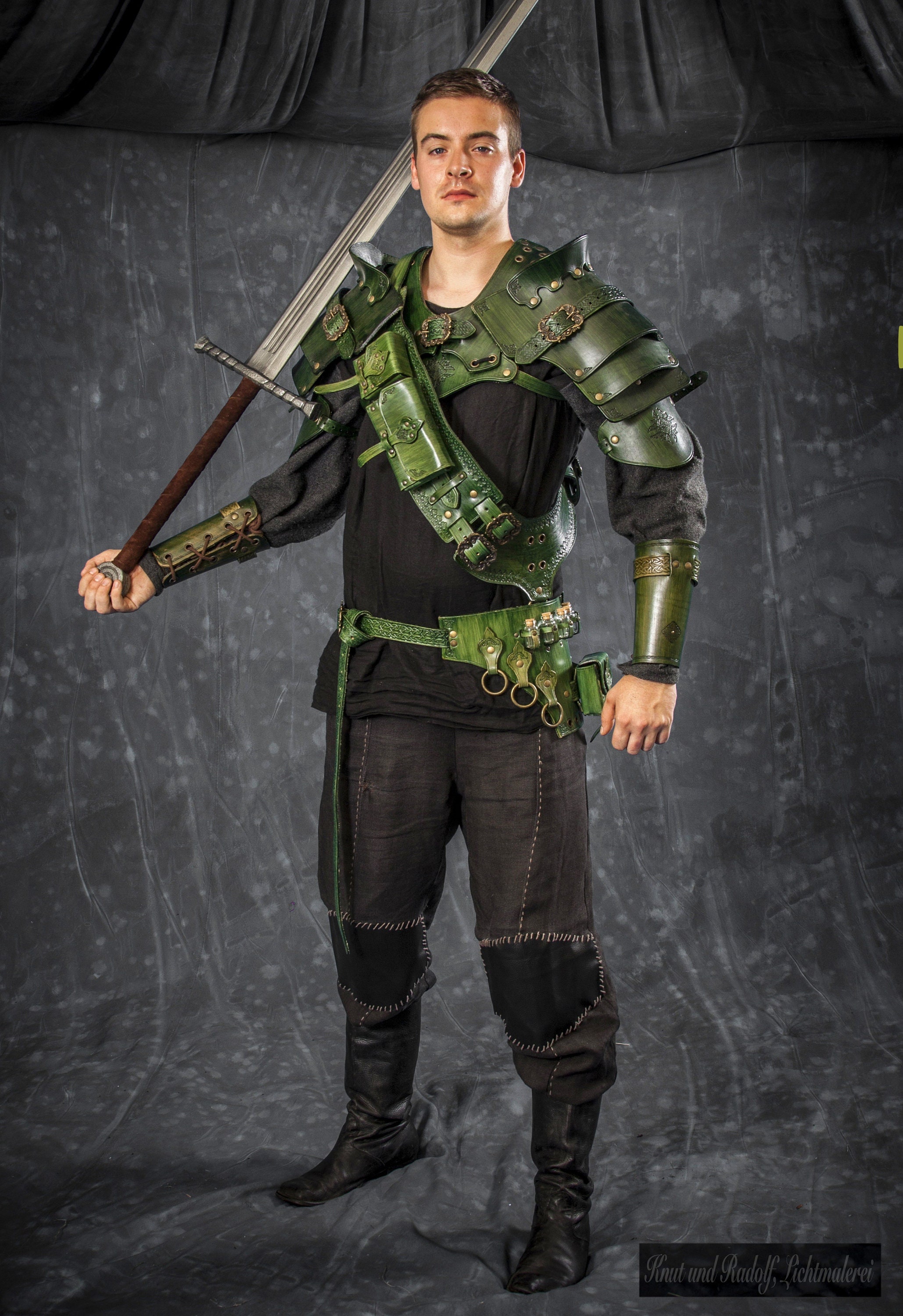 Costume Leather Set Larp Ranger Pauldrons Gorget Bandolier | Etsy