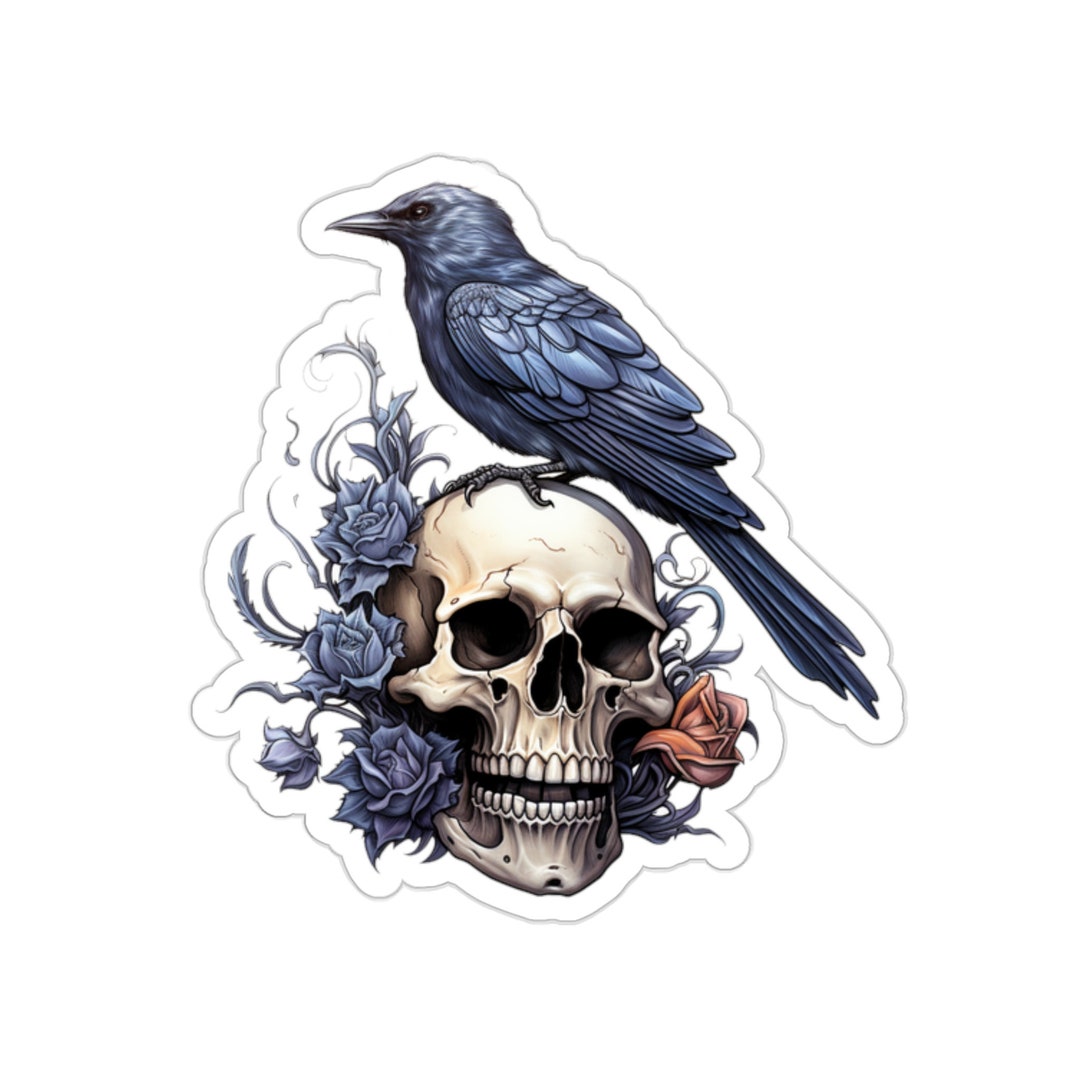 Raven and Skull Sticker - Etsy