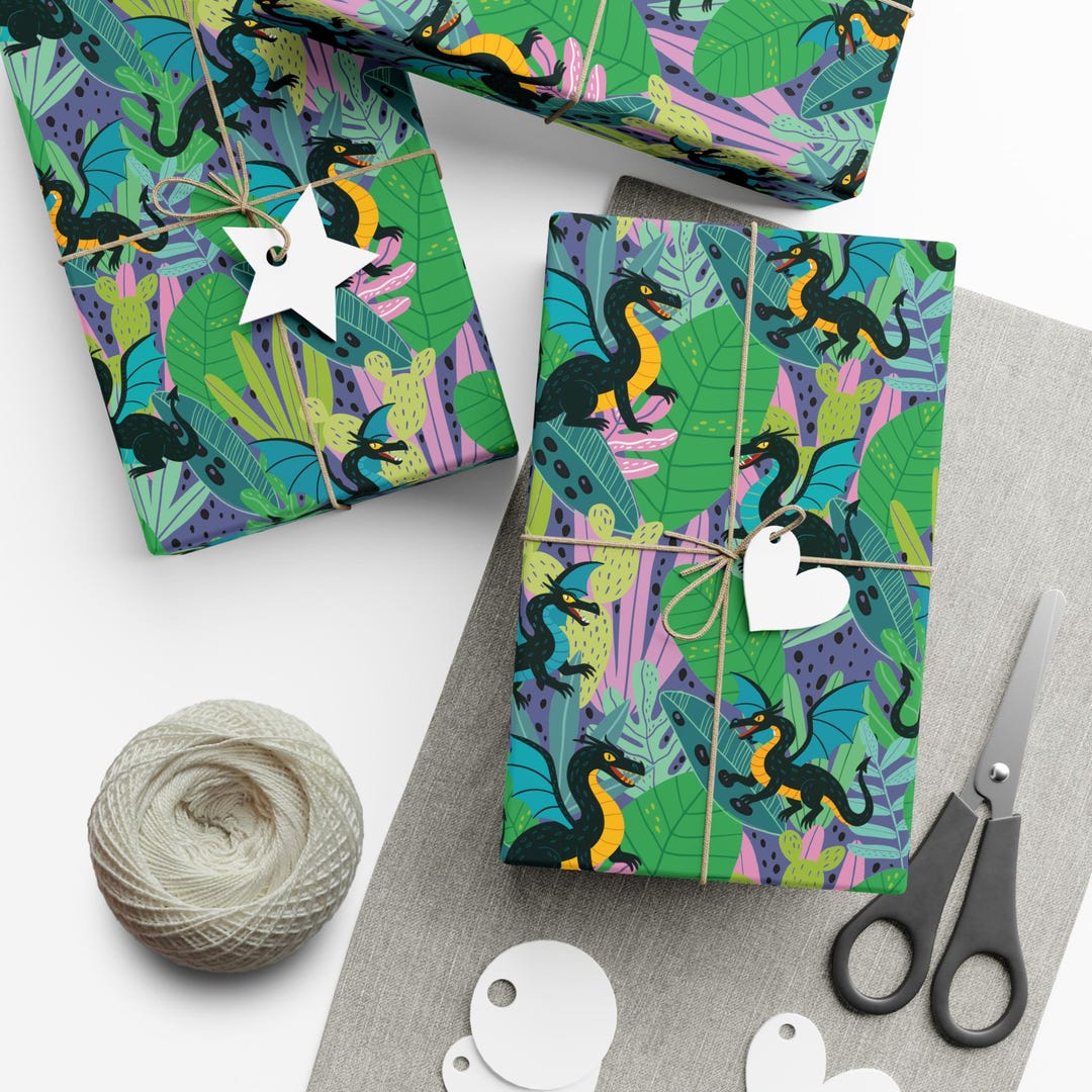 Dragon Gift Wrap: Whimsical Fantasy Dnd Gamer Packaging - Etsy