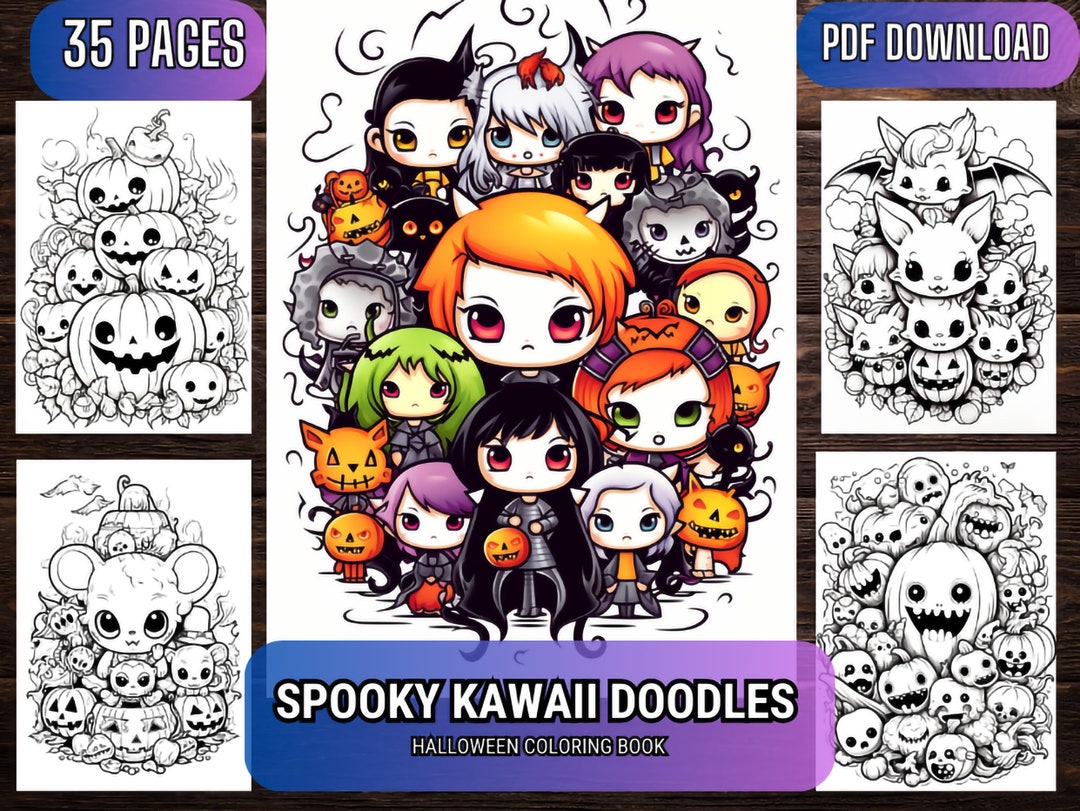 Halloween Doodle Coloring Book, Spooky Creepy Kawaii, 35 Pages ...