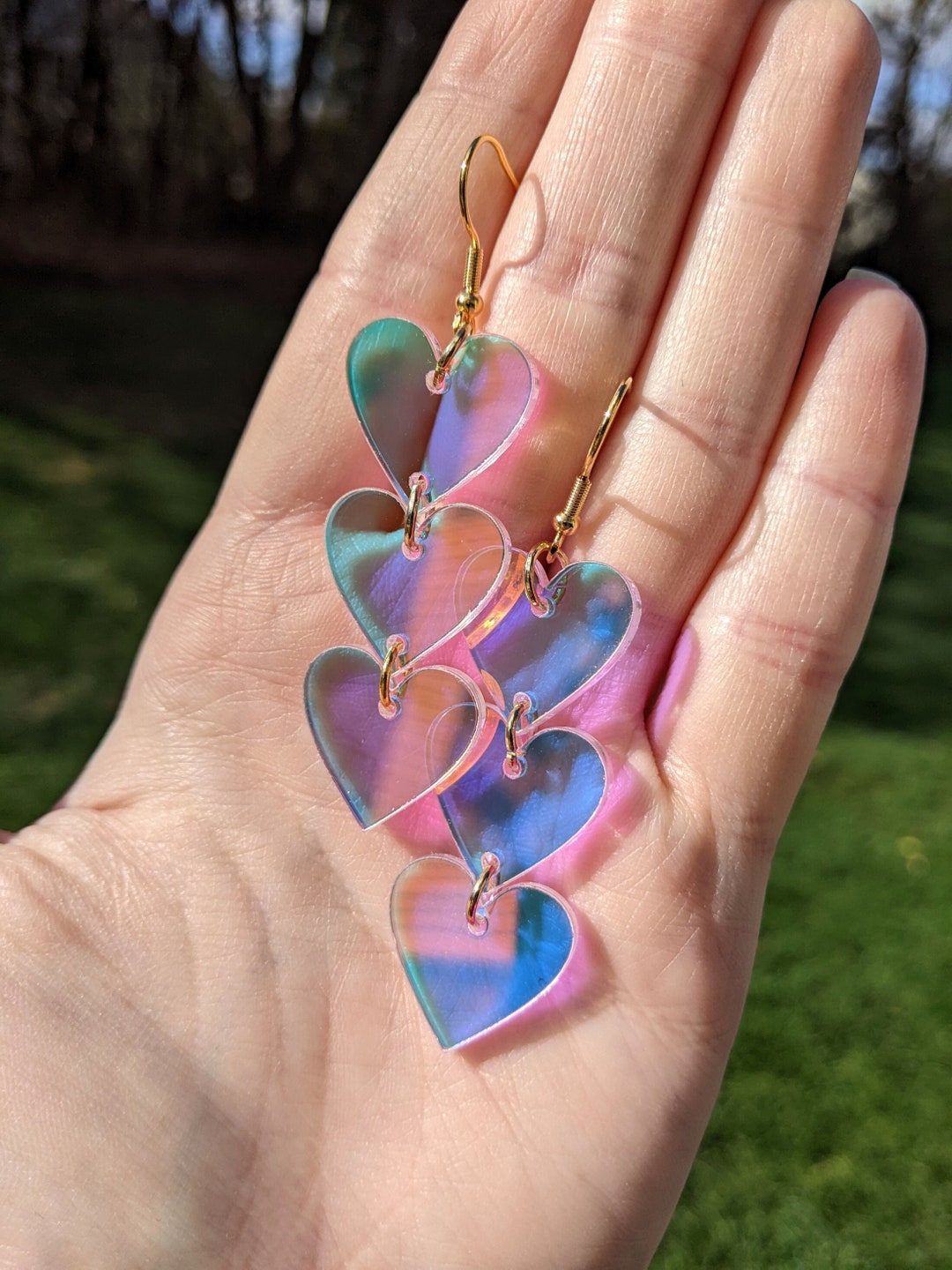 Heart Shaped Iridescent Waterfall Drop Earrings - Acrylic - Eras ...