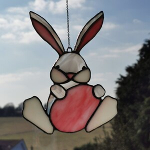 Stained Glass Suncatcher Bunny Rabbit With Easter Egg or Heart - Etsy