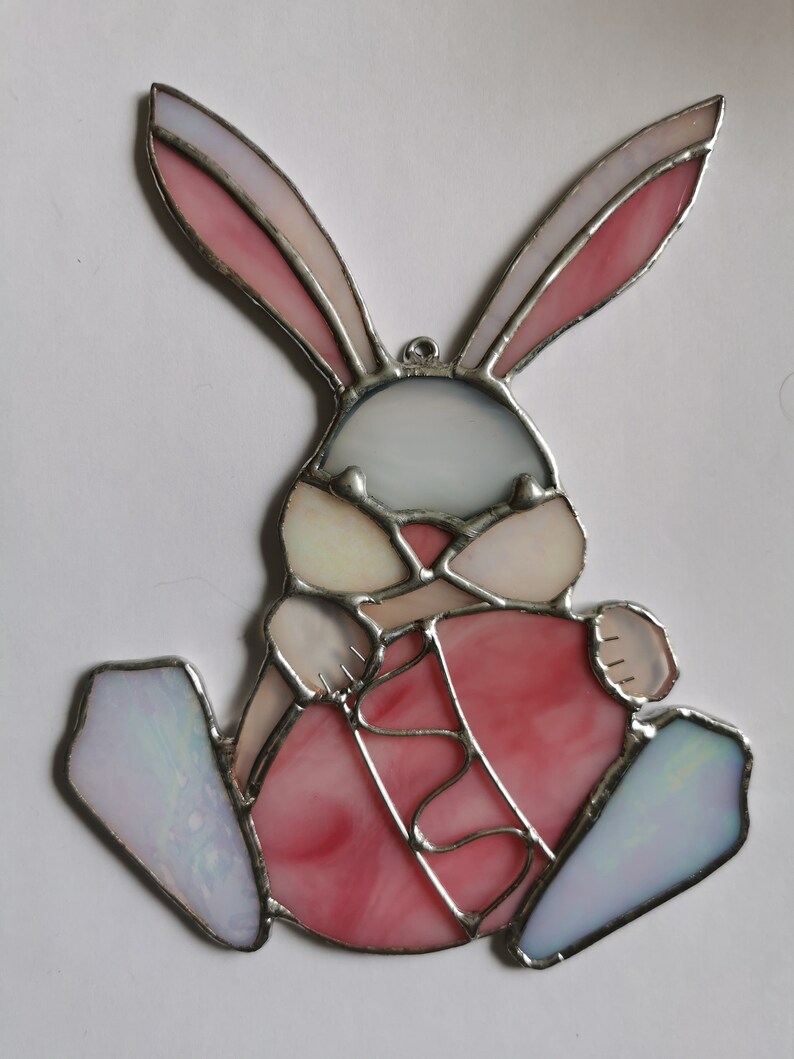 Stained Glass Suncatcher Bunny Rabbit With Easter Egg or Heart | Etsy