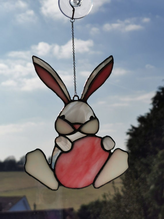Stained Glass Suncatcher Bunny Rabbit With Easter Egg or Heart | Etsy
