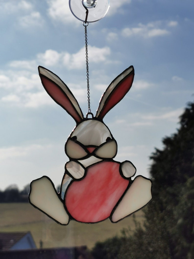 Stained Glass Suncatcher Bunny Rabbit With Easter Egg or Heart - Etsy