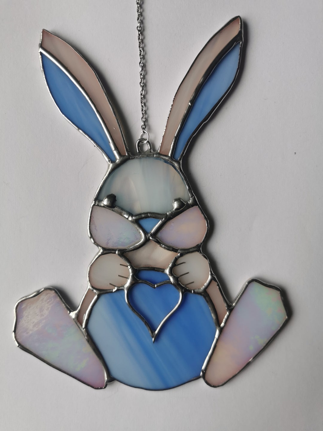 Stained Glass Suncatcher Bunny Rabbit With Easter Egg or Heart - Etsy