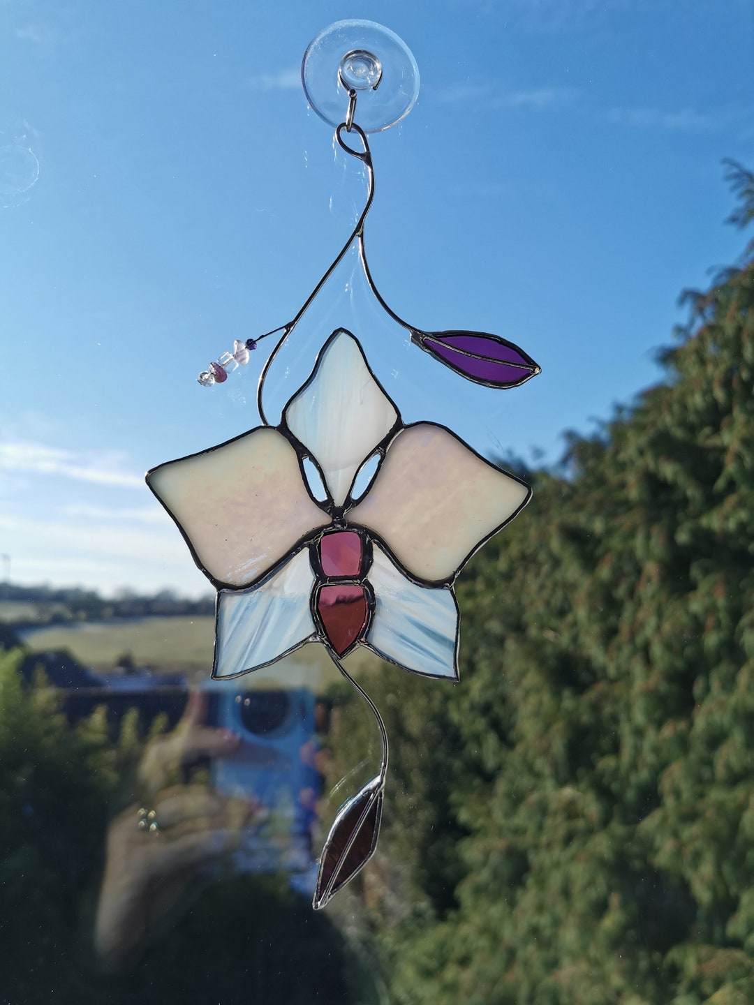 Stained Glass Orchid Flower Suncatcher/lightcatcher UK - Etsy