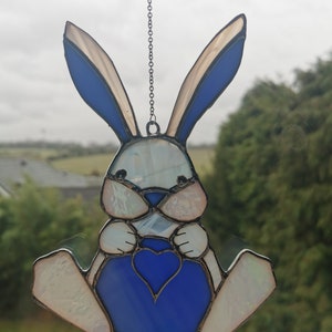 Stained Glass Suncatcher Bunny Rabbit With Easter Egg or Heart - Etsy