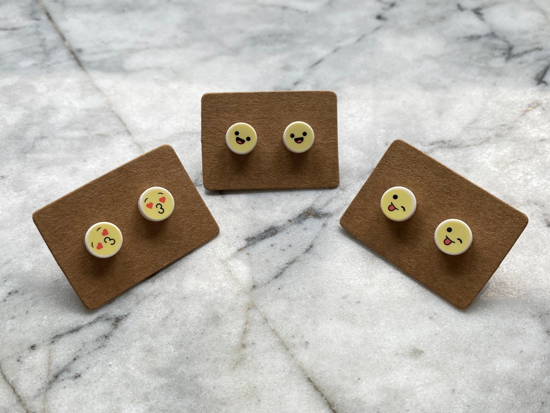 Emoticon Brick Stud Earrings Emote Smile Wink Kiss Smile Up-cycled Made ...