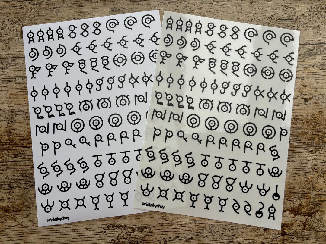 Unown Pokemon Sticker Sheet A4 Vinyl Alphabet Matte White or Clear ...