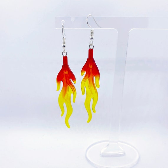 Large Two Tone Fire Flame Earrings Made With Genuine Bricks - Etsy