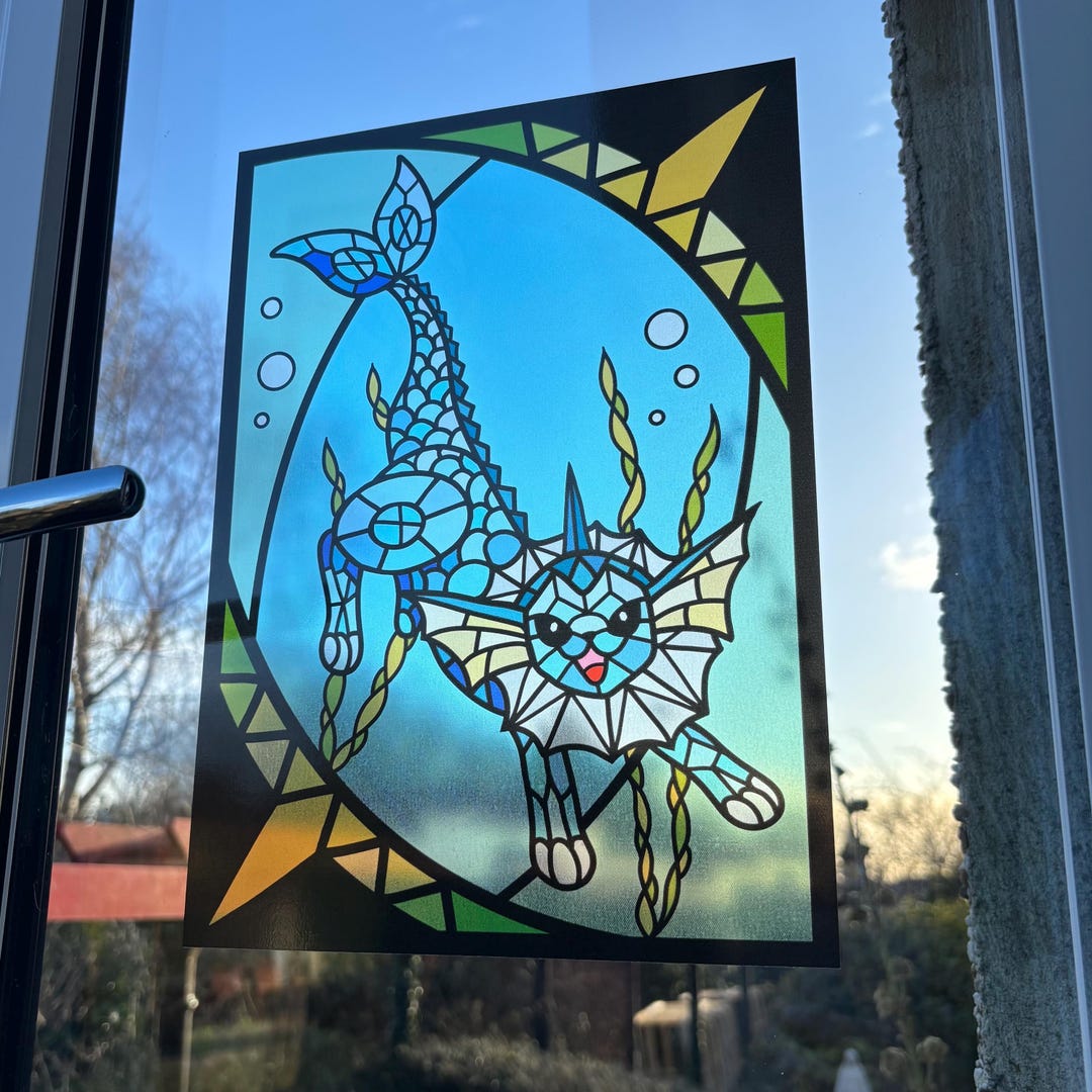 Vaporeon Stained Glass Effect A4 Window Art Transparent Window Film ...