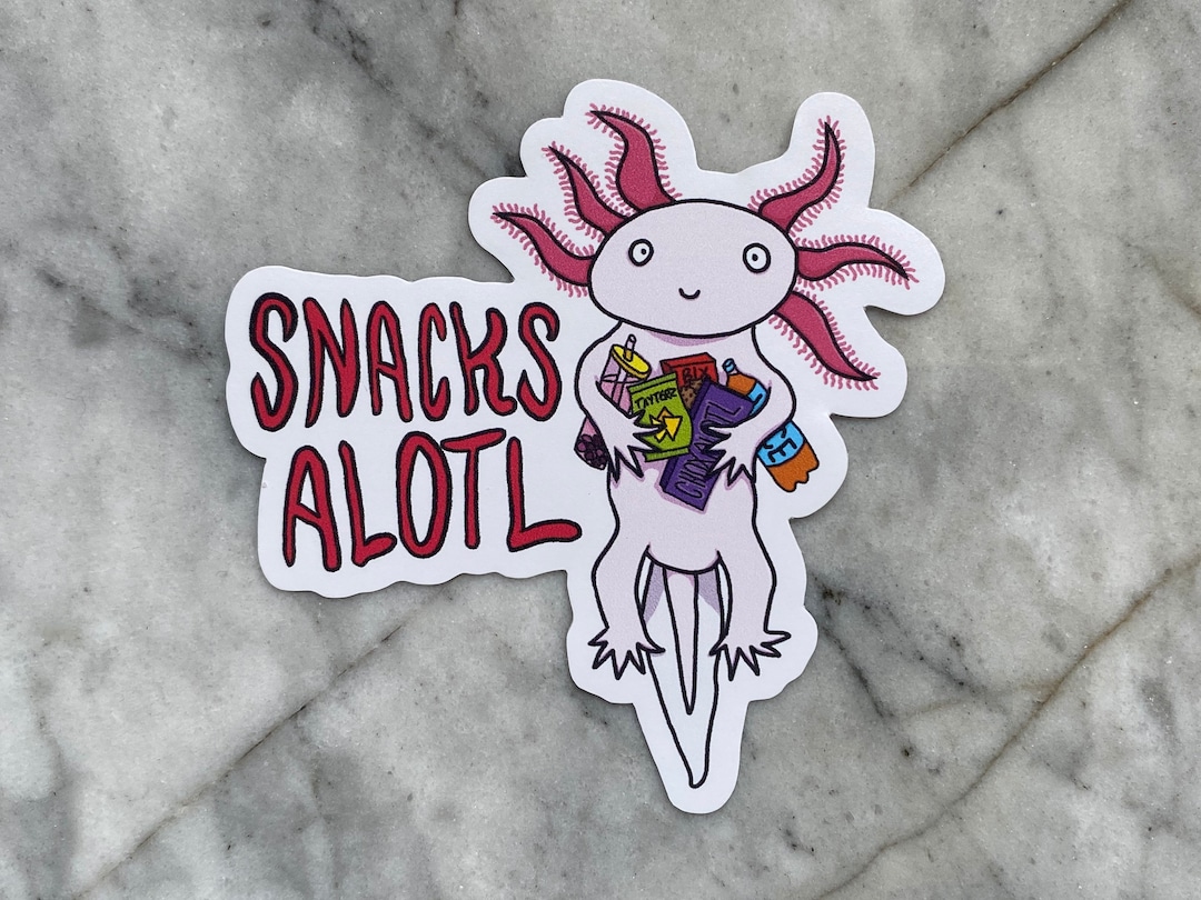 Snacksalotl Vinyl Matte Sticker | Axolotl Snacks Pun | Animal ...