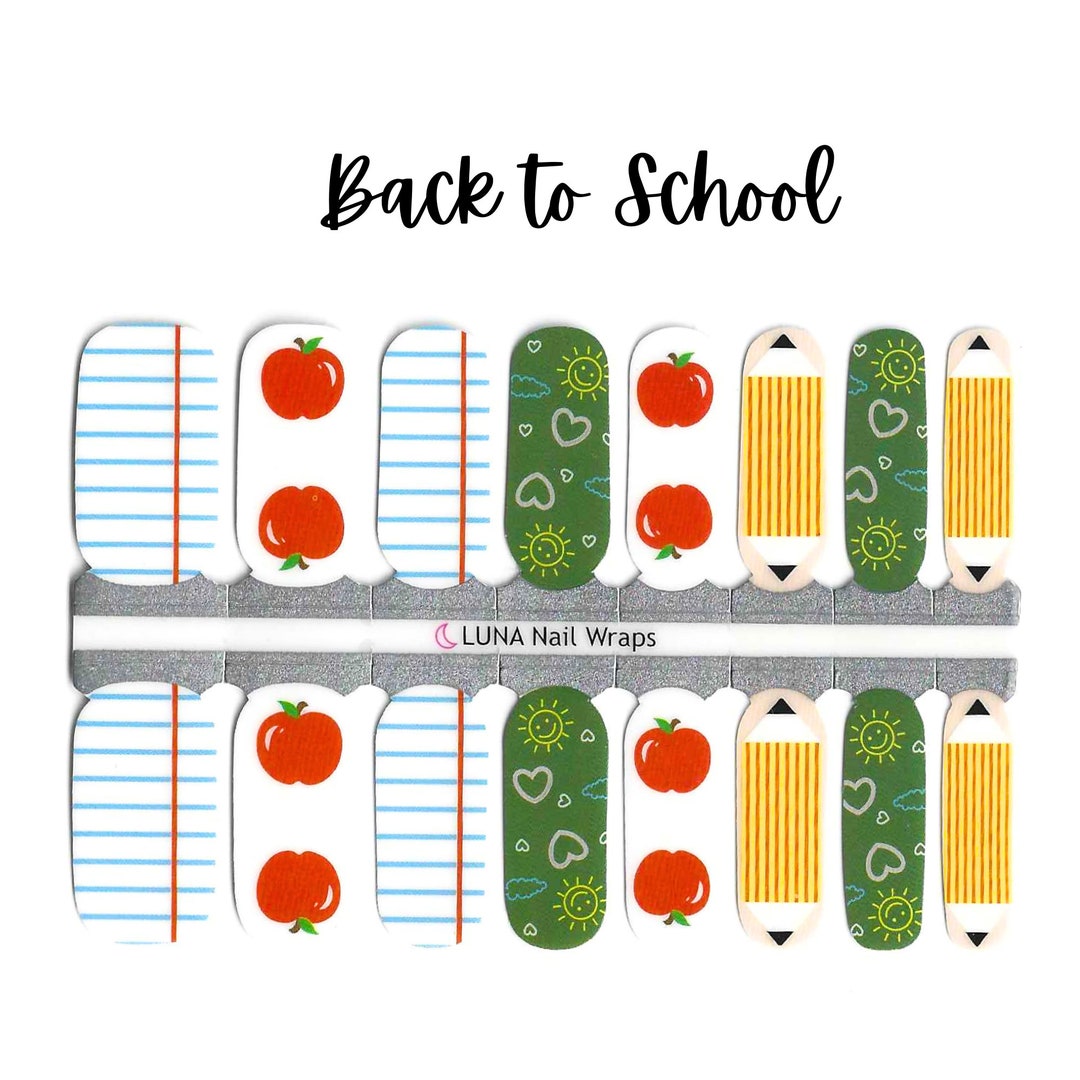 Back to School Teacher Nail Wraps Nail Stickers Nail Strips Apple ...