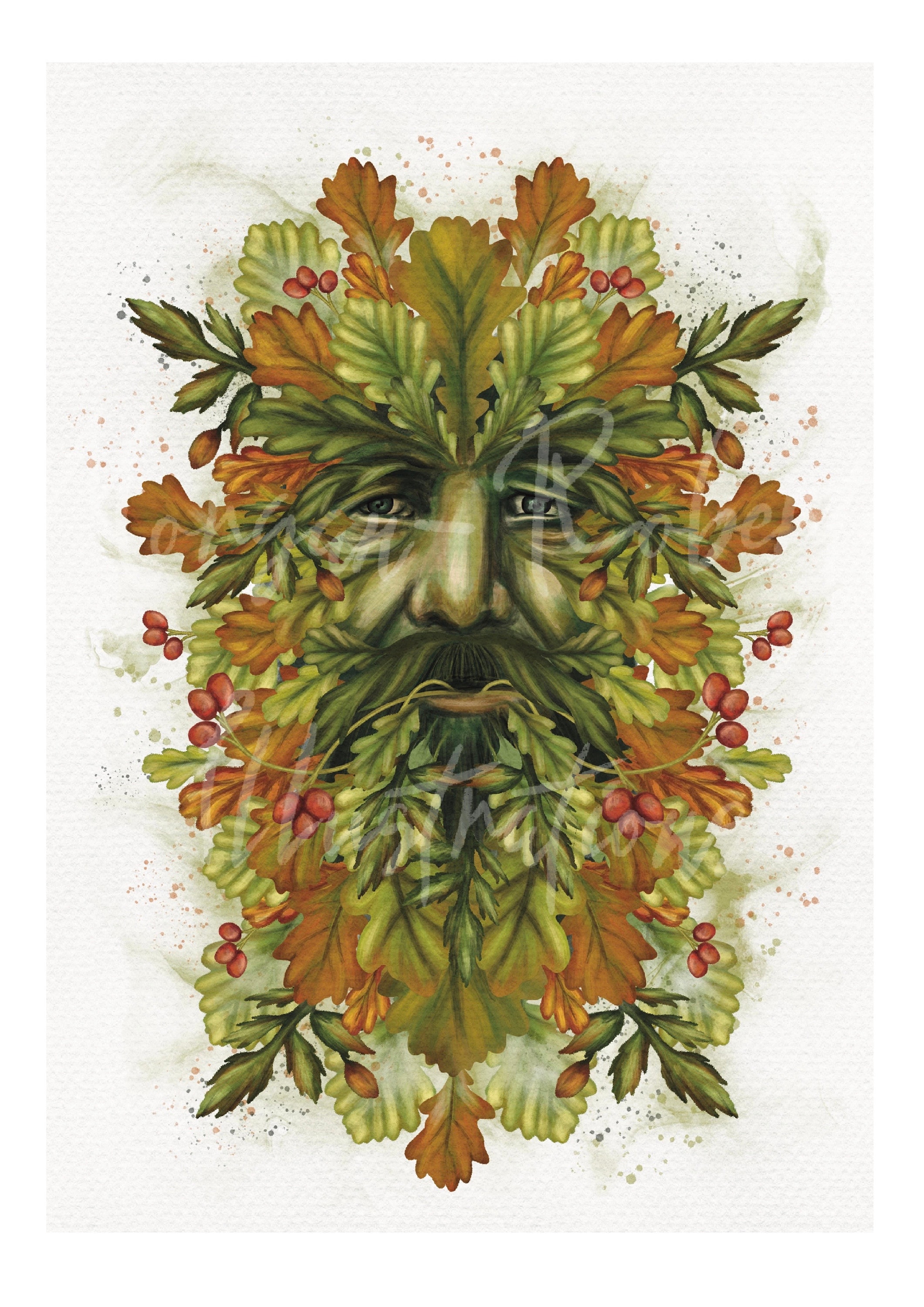 GREEN MAN Art Print, Oak King Illustration, Pagan Mythology, A3, A4, 5 ...