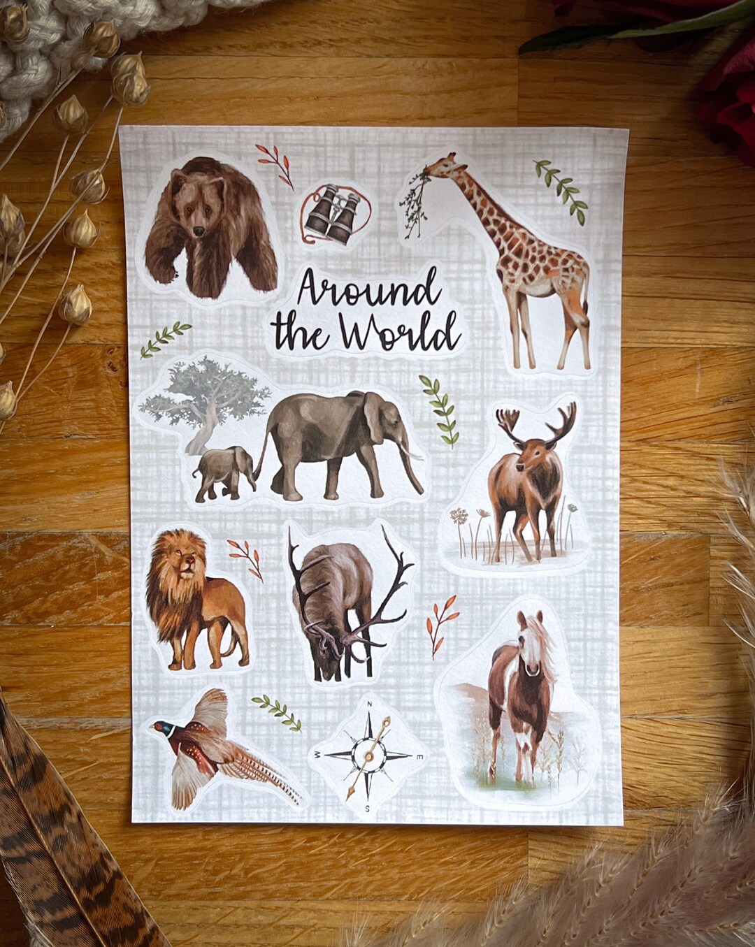 ANIMAL STICKER SHEET A6, Around the World Labels, Safari Scrapbooking ...