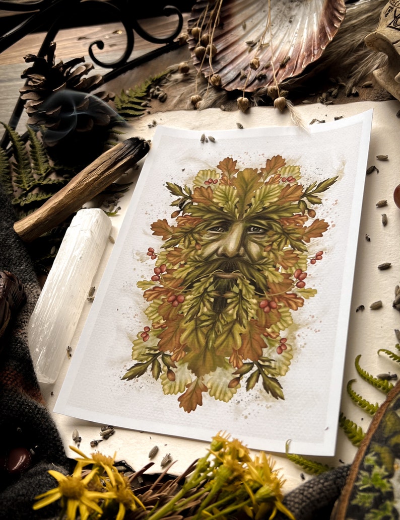 GREEN MAN Art Print, Oak King Illustration, Pagan Mythology, A3, A4, 5 ...