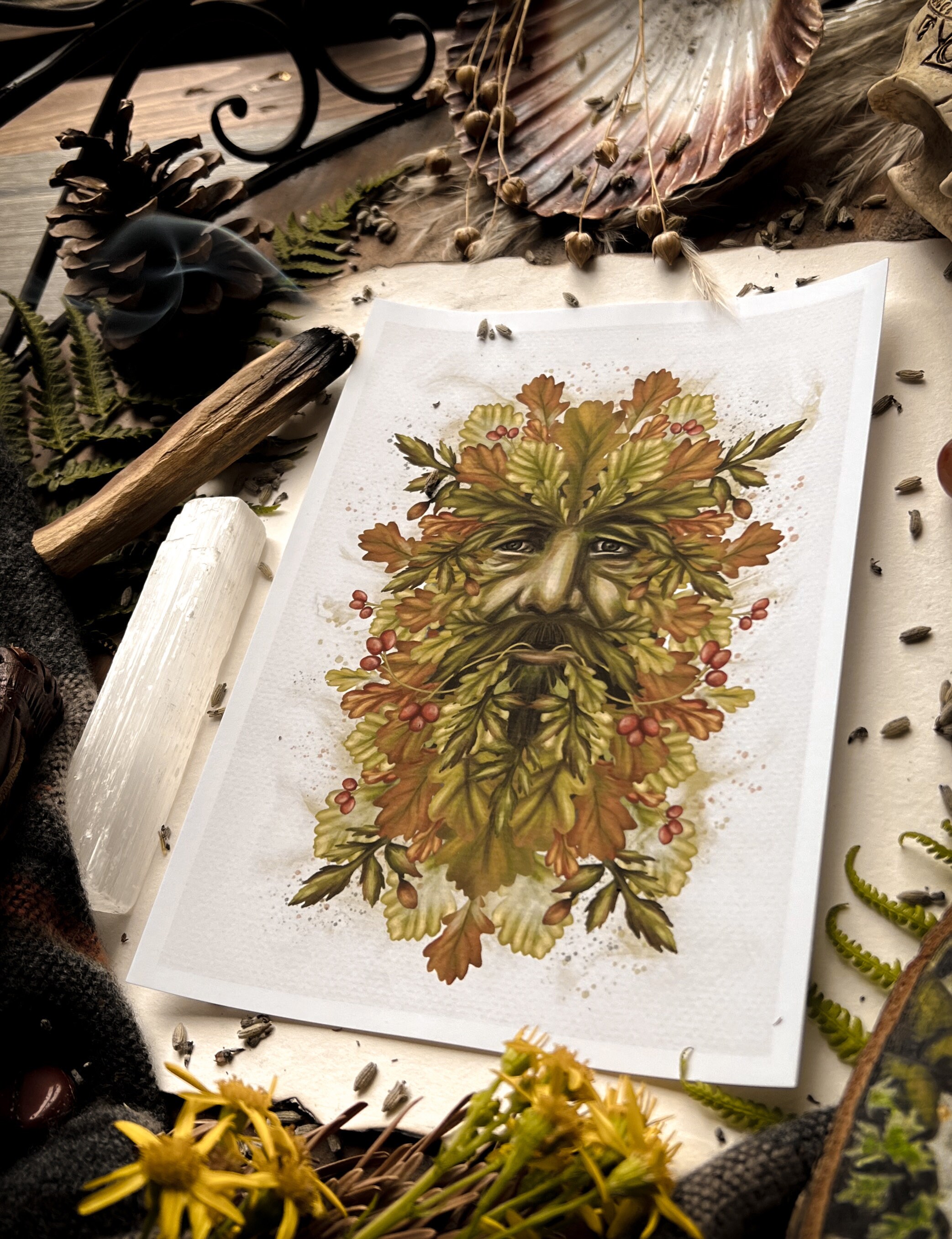 GREEN MAN Art Print, Oak King Illustration, Pagan Mythology, A3, A4, 5 ...