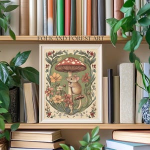 Woodland Mouse and Toadstool | Folk Art Printable | Cottagecore Digital ...