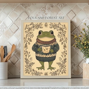 Cozy Frog With Tea Folk Art | Whimsical Cottagecore Printable | Digital ...