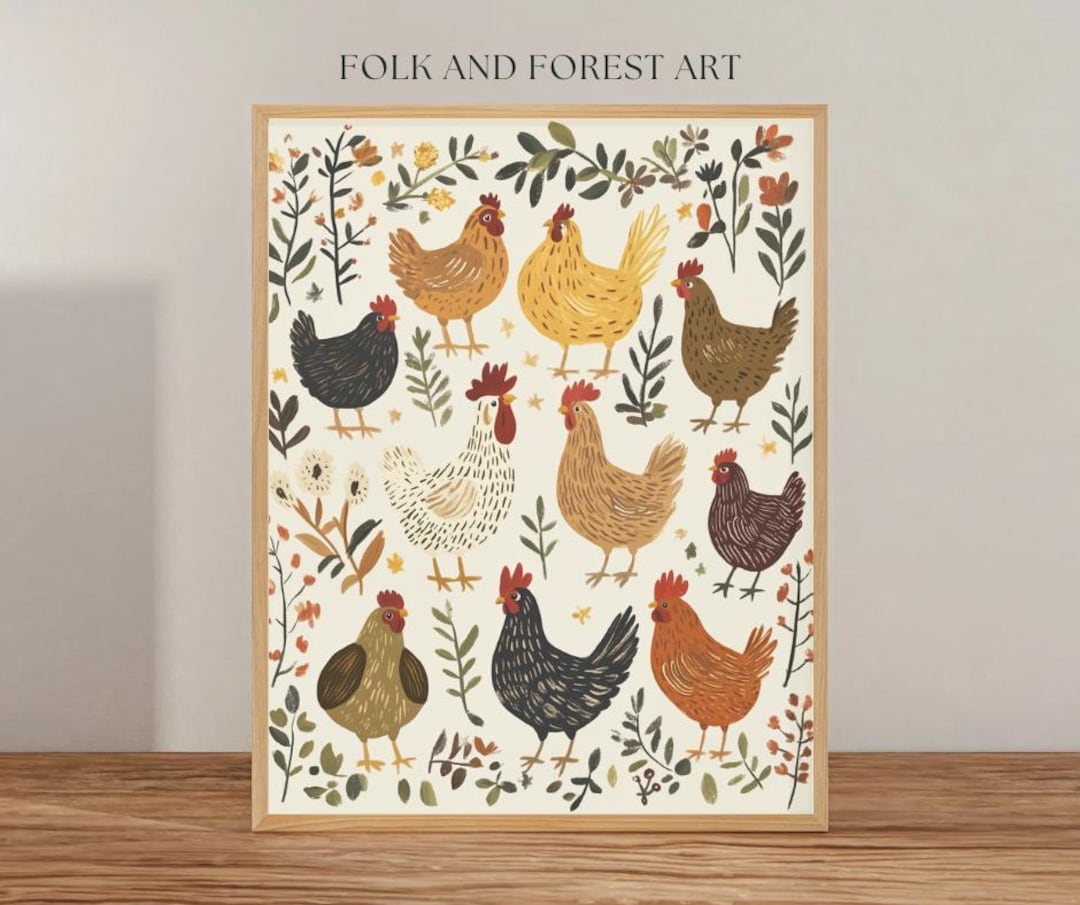 Rustic Chickens in Florals | Folk Art Digital Download | Farmhouse ...