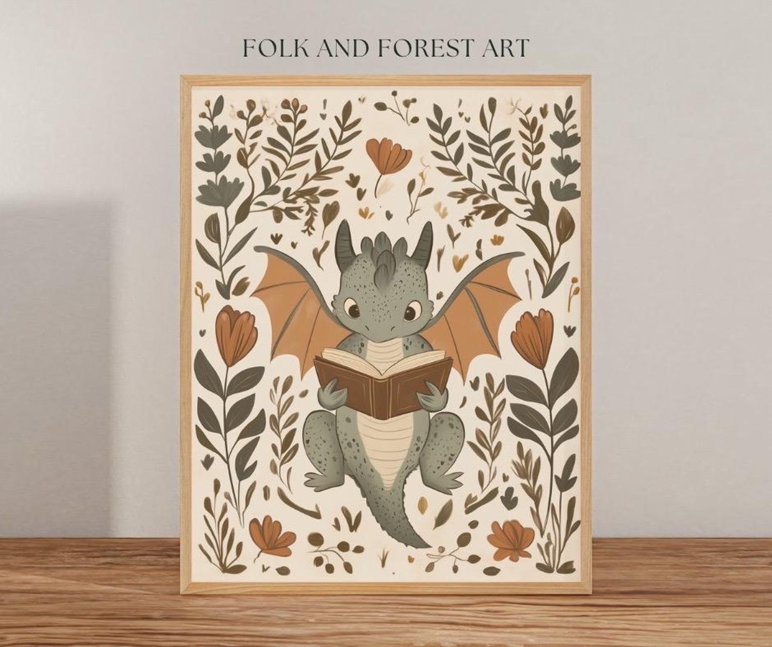 Adorable Reading Dragon | Folk Art Printable | Whimsical Nursery ...