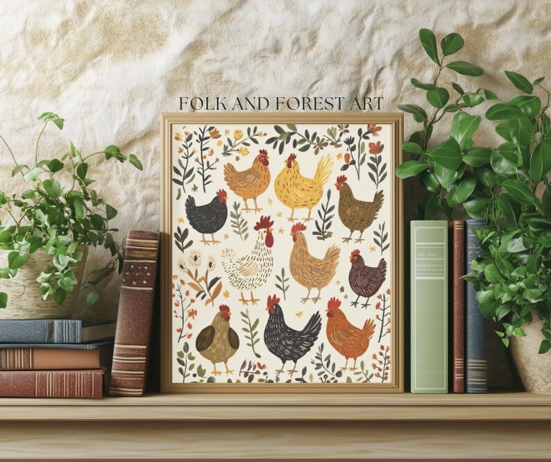 Rustic Chickens in Florals | Folk Art Digital Download | Farmhouse ...