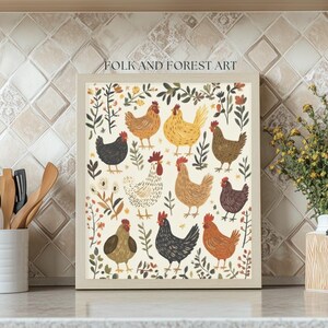 Rustic Chickens in Florals | Folk Art Digital Download | Farmhouse ...