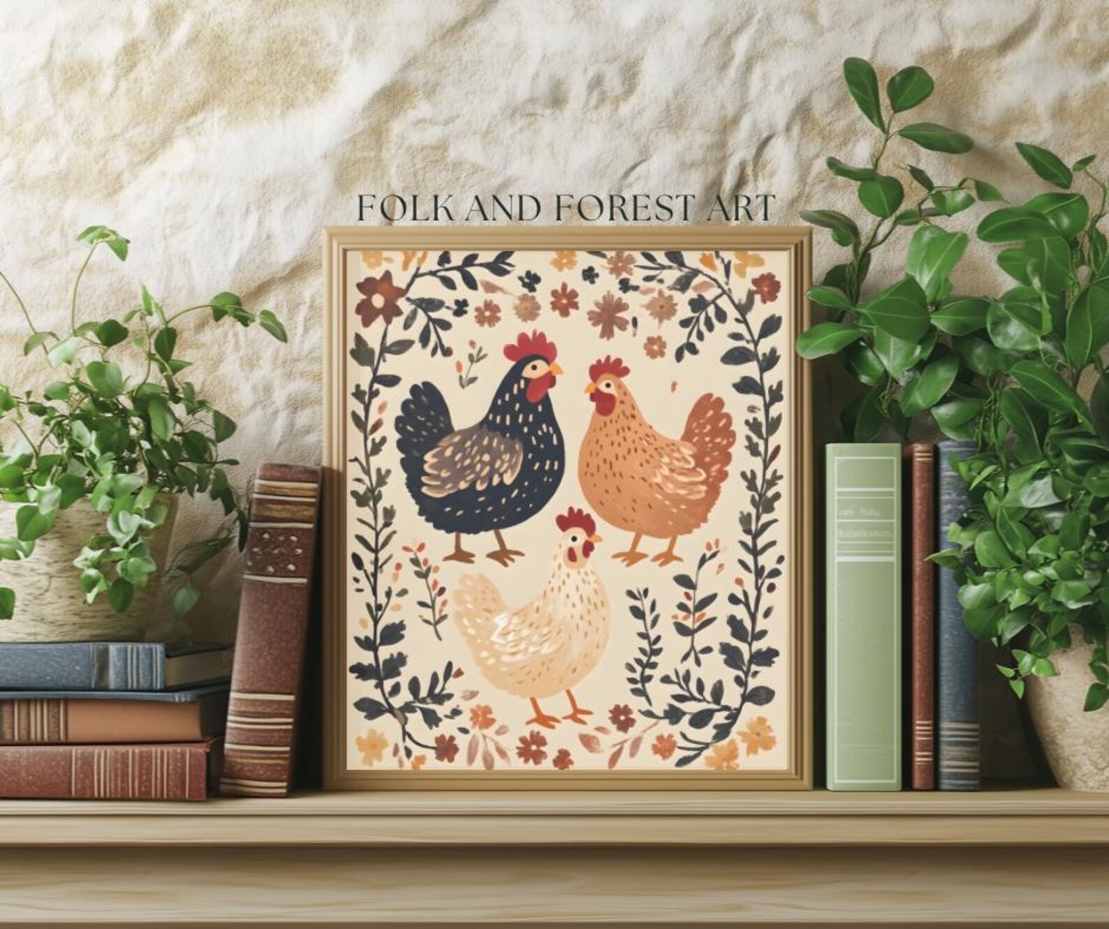 Rustic Farmhouse Chickens | Cottagecore Folk Art Print | Whimsical ...