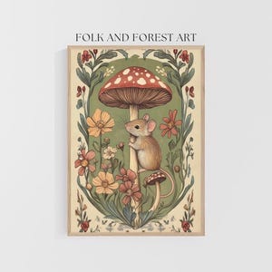 Woodland Mouse and Toadstool | Folk Art Printable | Cottagecore Digital ...