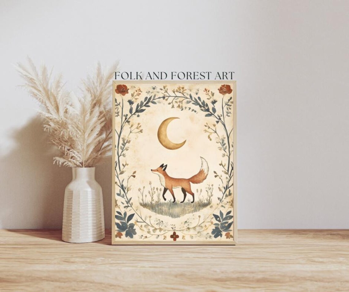 Enchanting Fox and Moon Folk Art | Digital Download | Whimsical ...