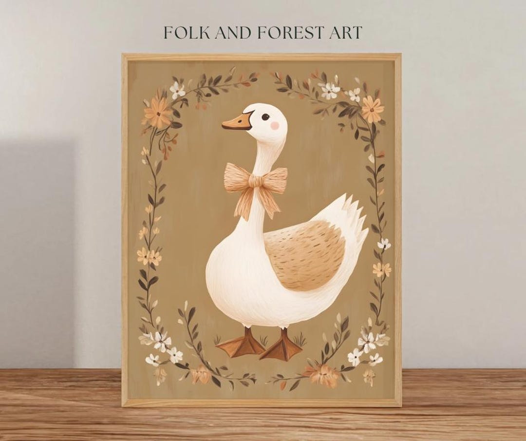 Rustic Goose With Bow | Digital Folk Art Print | Whimsical Cottage ...