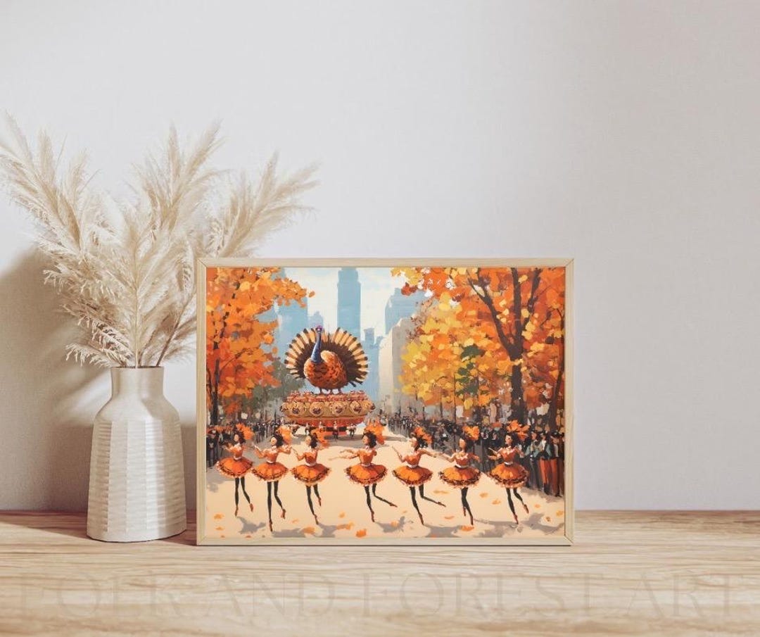 Thanksgiving Parade With Dancers and Turkey Float Folk Art Digital ...