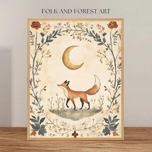 Enchanting Fox and Moon Folk Art | Digital Download | Whimsical ...