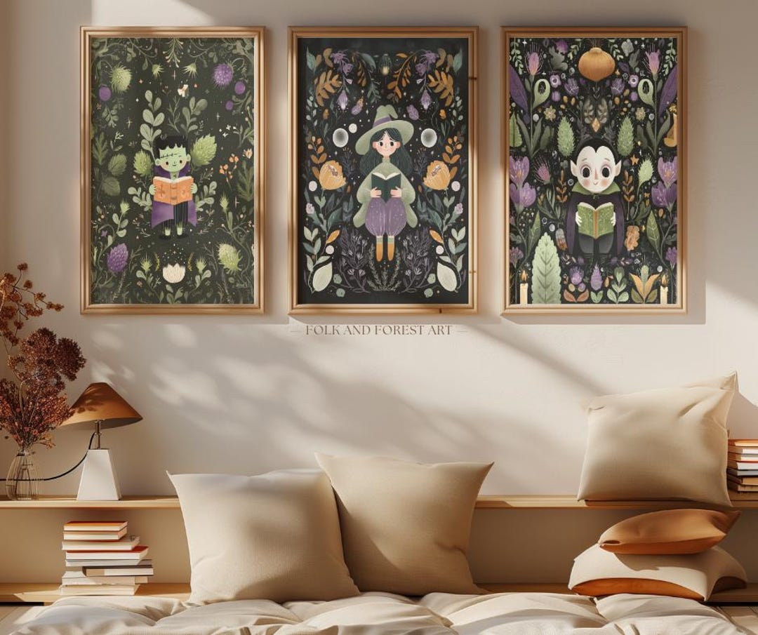 Halloween Reading Art Bundle – Whimsical Witch, Vampire & Frankenstein ...